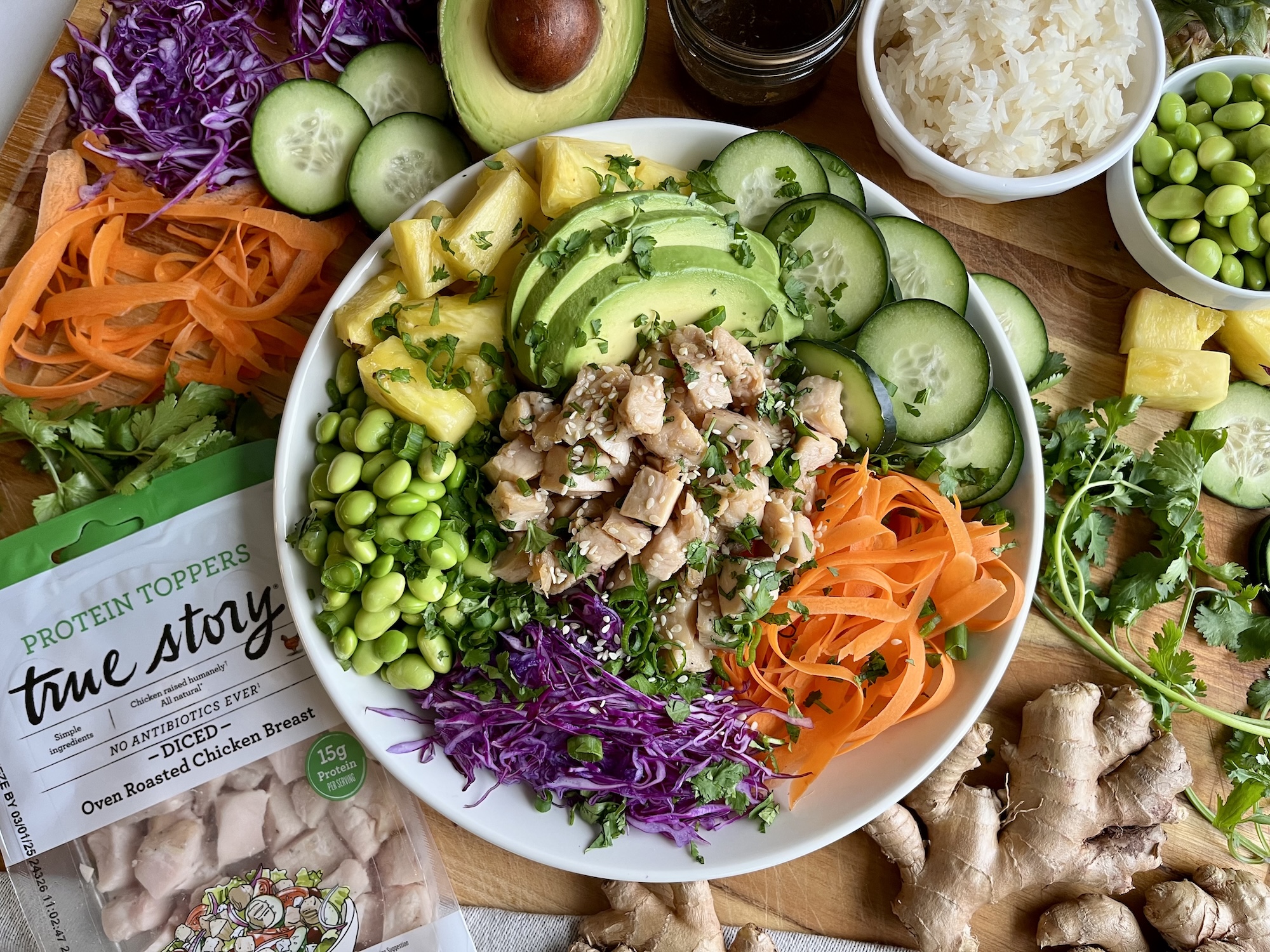 Chicken Poke Bowl with Honey Soy Dressing - True Story Foods